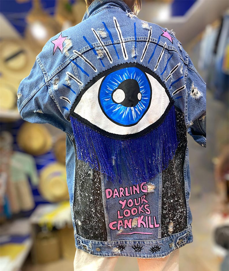 Evil Eye Denim Jacket Artwork | Hand Painted Denim Jacket ...