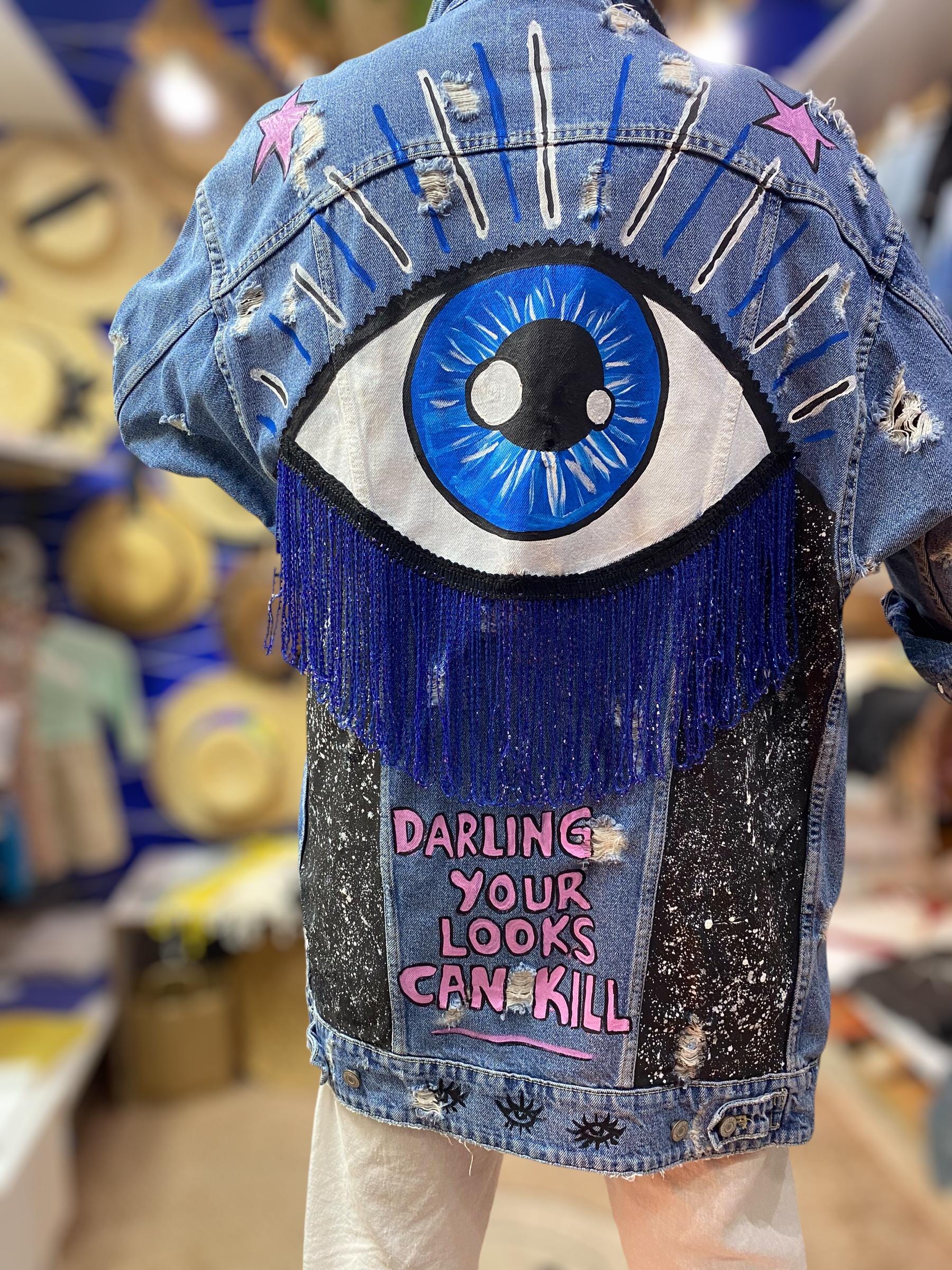 Evil Eye Denim Jacket Artwork | Hand Painted Denim Jacket ...