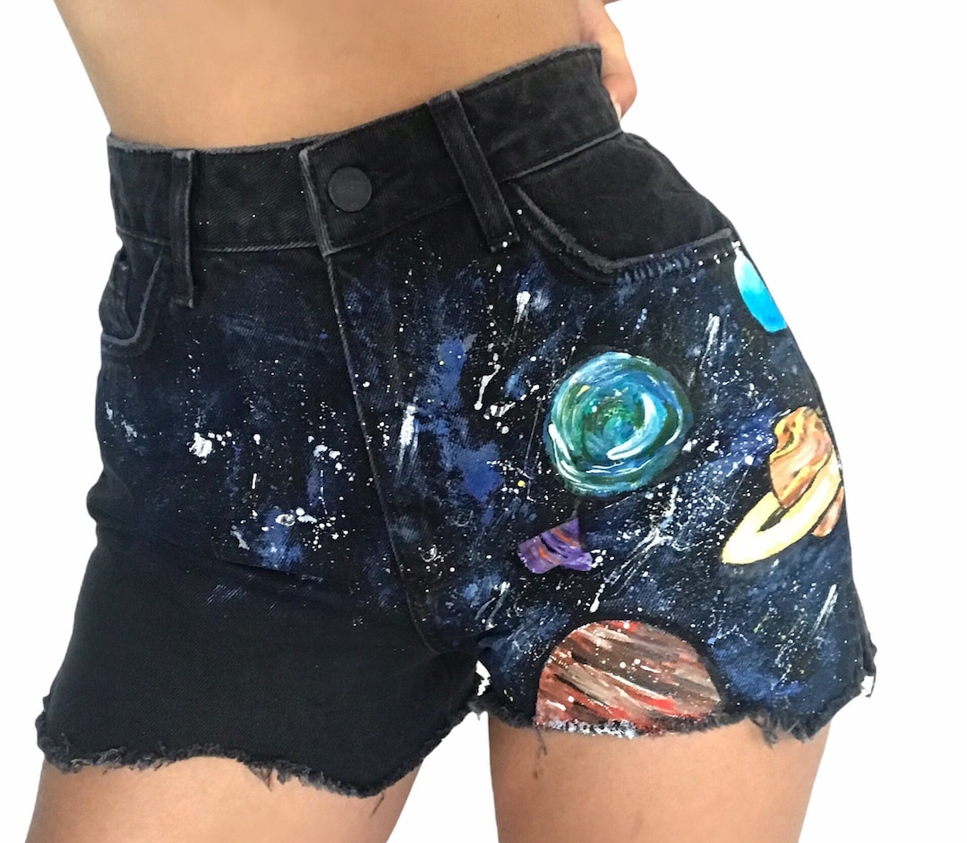 Hand-painted Galaxy Denim Shorts | Custom Space Outfit - Etsy