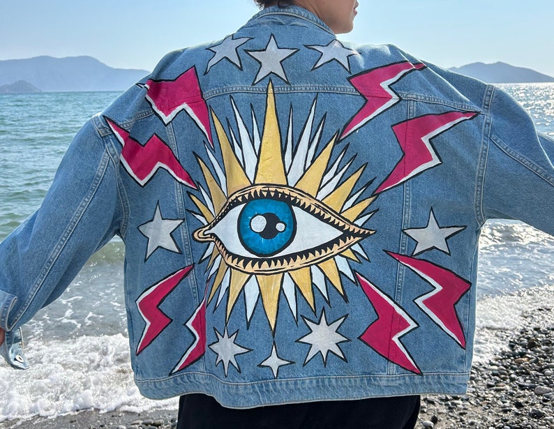 Evil Eye Denim Jacket Artwork Hand Painted Denim Jacket Personalized ...