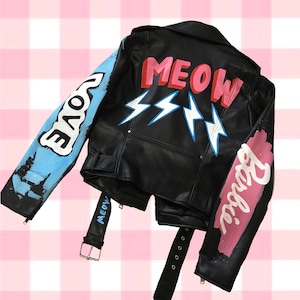 Custom Text Jacket | Painted Faux Leather | Motorcycle Jacket | Women's ...