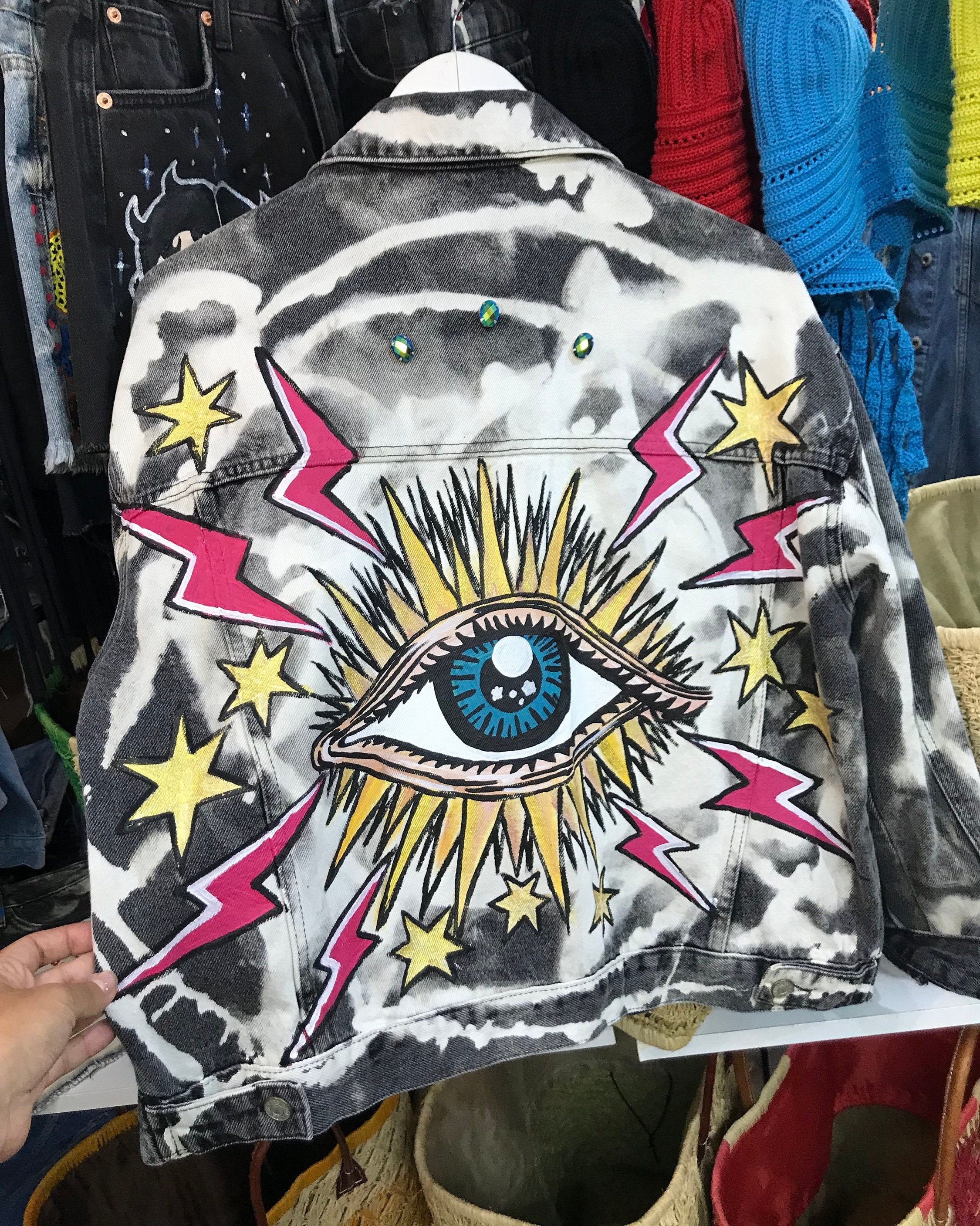 Evil Eye Denim Jacket Artwork Hand Painted Denim Jacket Personalized ...