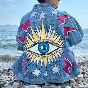 Evil Eye Denim Jacket Artwork | Hand Painted Denim Jacket ...