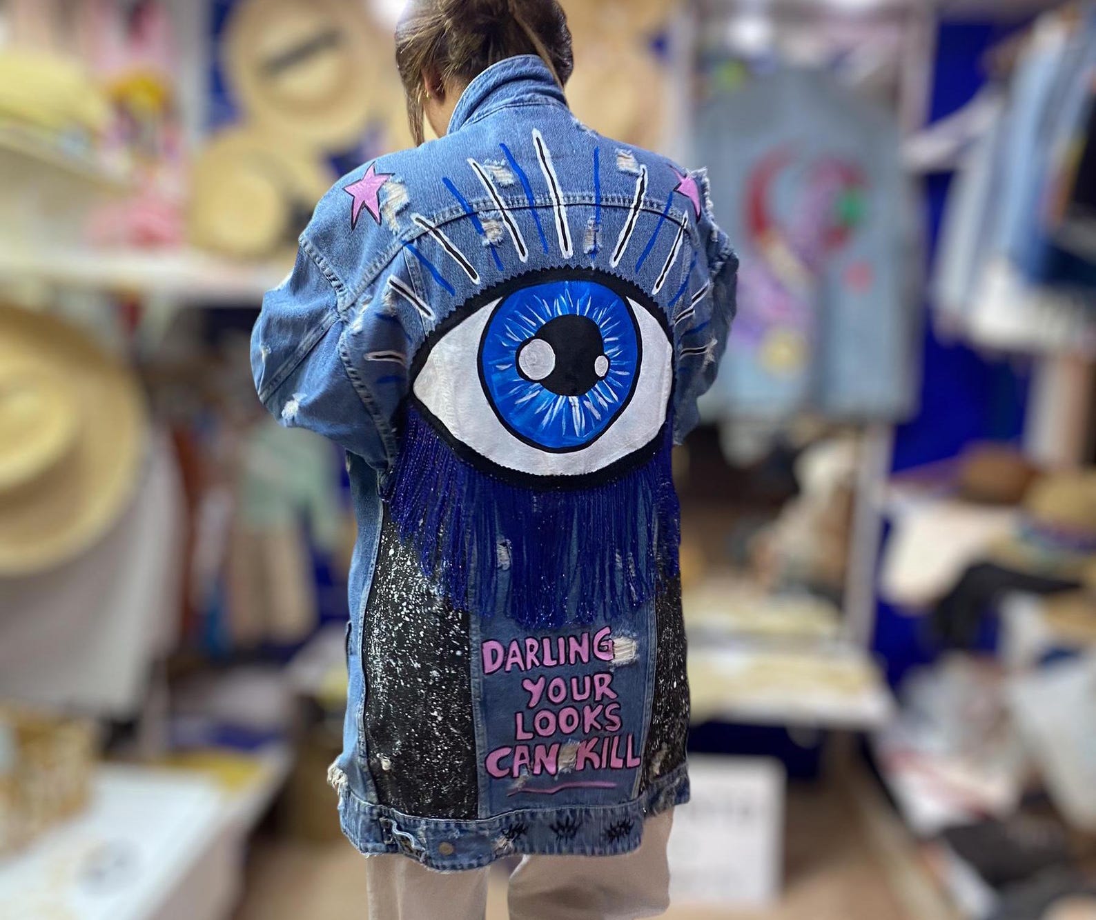 Evil Eye Denim Jacket Artwork | Hand Painted Denim Jacket ...