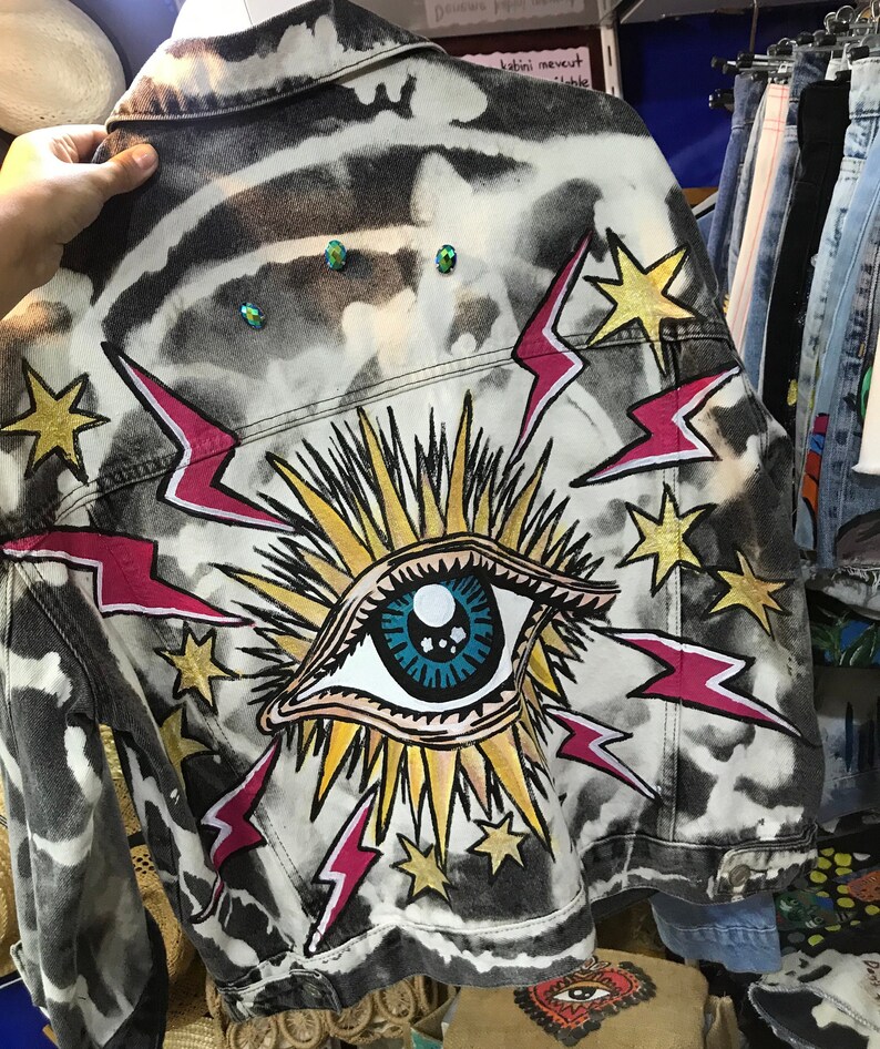 Hand-painted Evil Eye Denim Jacket - Custom Jacket - Etsy
