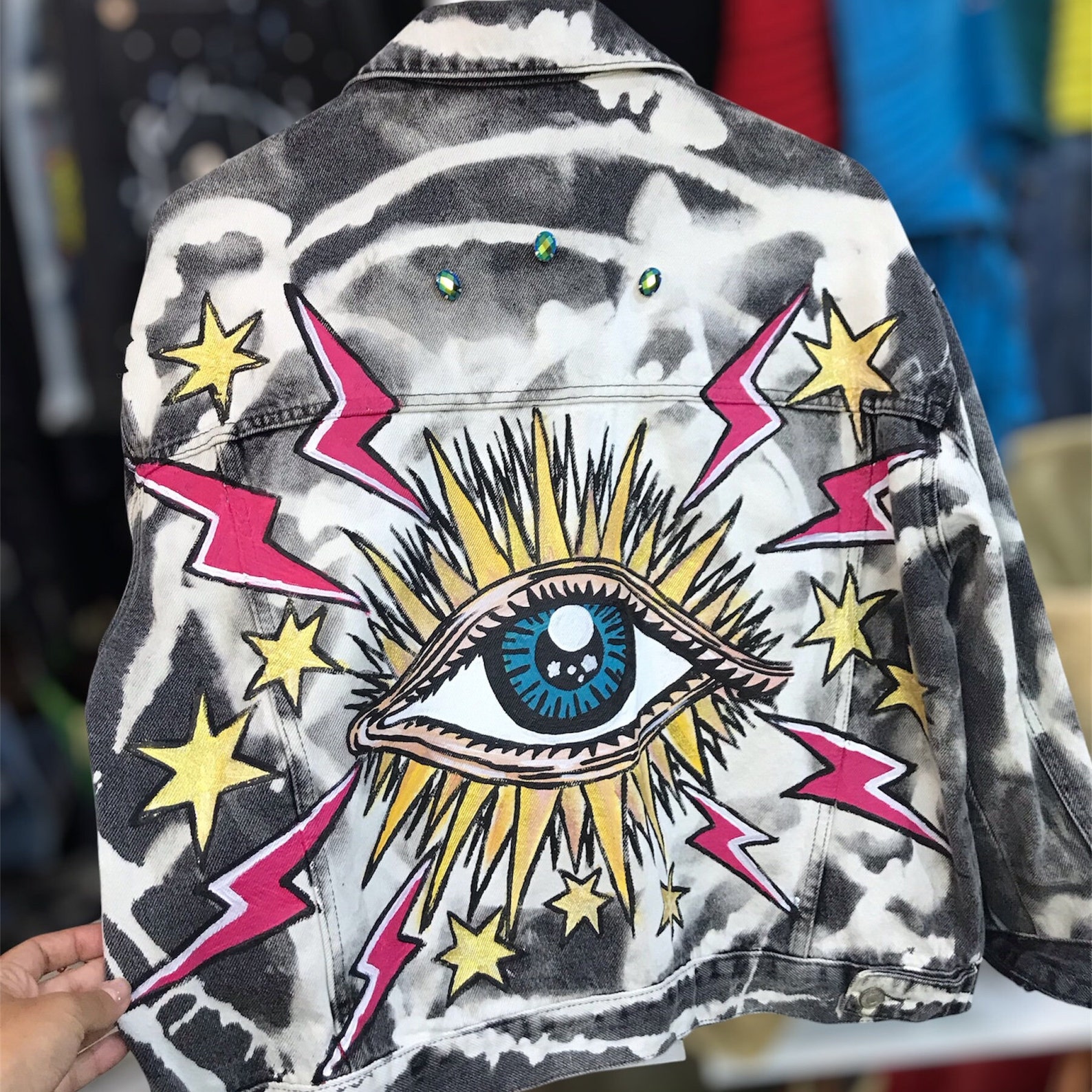Evil Eye Denim Jacket Artwork Hand Painted Denim Jacket Personalized ...