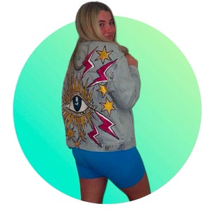 Evil Eye Denim Jacket Artwork Hand Painted Denim Jacket Personalized ...