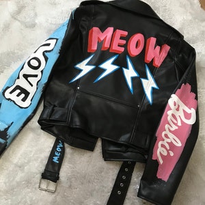 Custom Text Jacket | Painted Faux Leather | Motorcycle Jacket | Women's ...