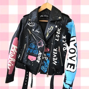 Custom Text Jacket | Painted Faux Leather | Motorcycle Jacket | Women's ...