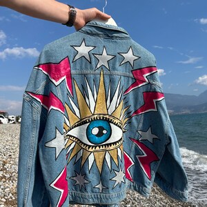 Evil Eye Denim Jacket Artwork | Hand Painted Denim Jacket ...