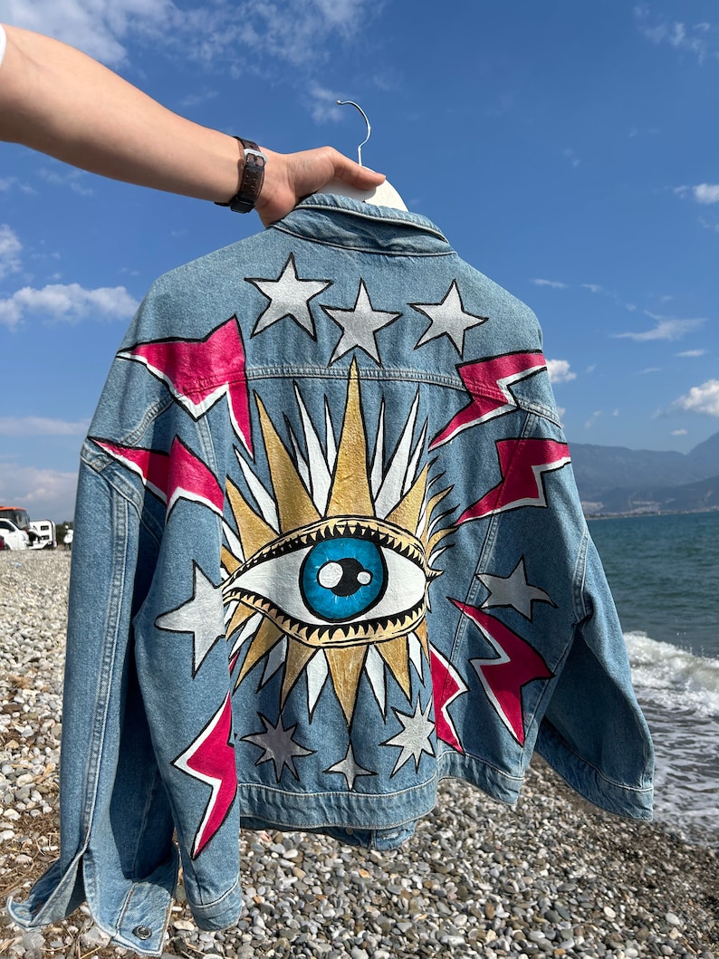 Evil Eye Denim Jacket Artwork Hand Painted Denim Jacket Personalized ...