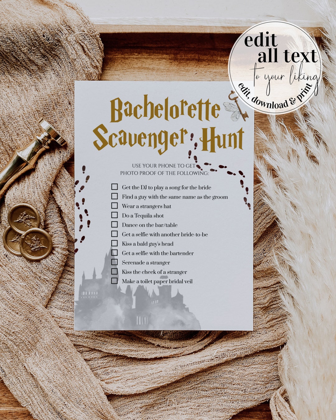 Bachelorette Scavenger Hunt Game for Wizard Themed Bridal Shower: Bar ...