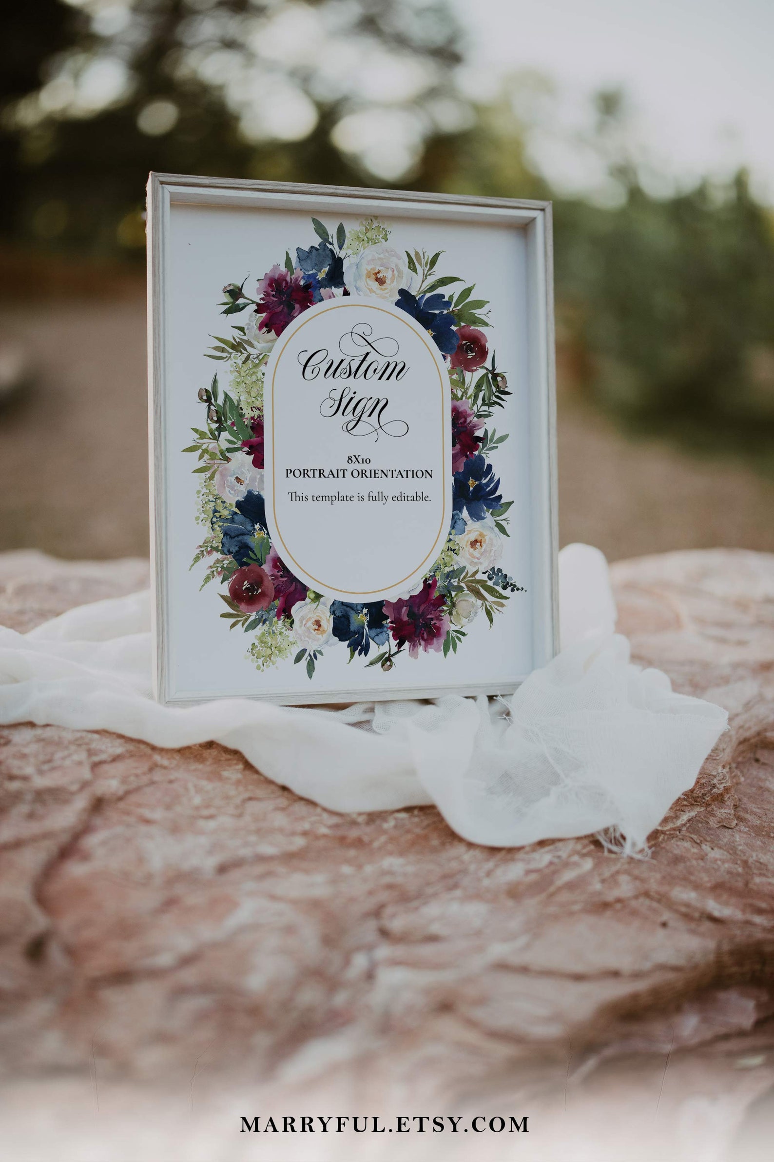 Burgundy Wedding Custom Sign Template Burgundy Navy Blush - Etsy