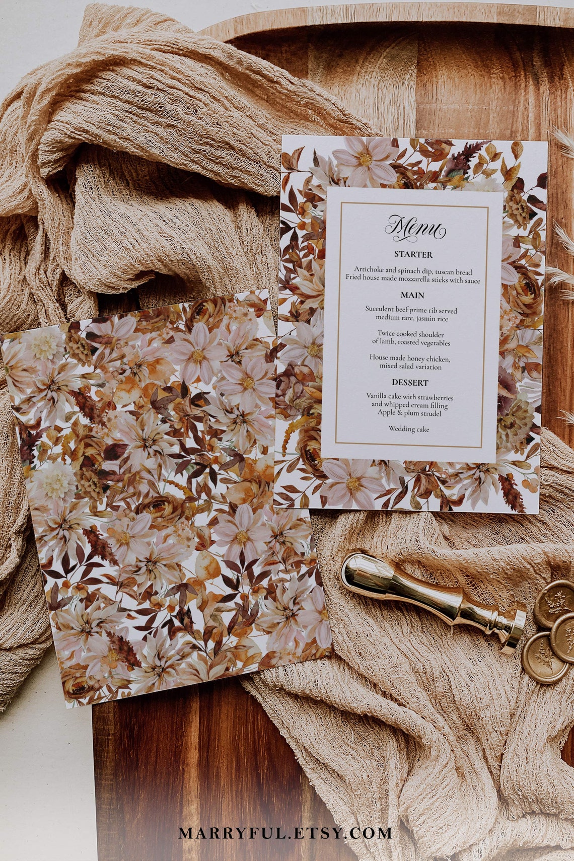 Fall Wedding Menu Card Template for Rustic Wedding in Autumn | Etsy