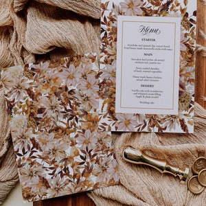 Fall Wedding Menu Card Template for Rustic Wedding in Autumn, Wedding ...