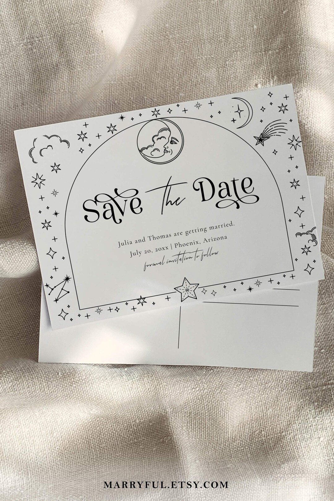 Starry Night Save the Date Wedding Postcard for Celestial Wedding Under ...