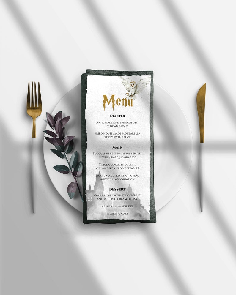 Wizard Themed Menu Card Template for Magical Wedding 051 - Etsy