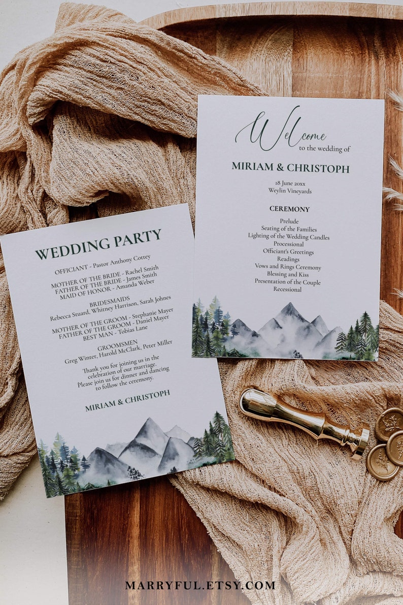 Mountain Wedding Program Template for Rustic Fall Wedding in - Etsy