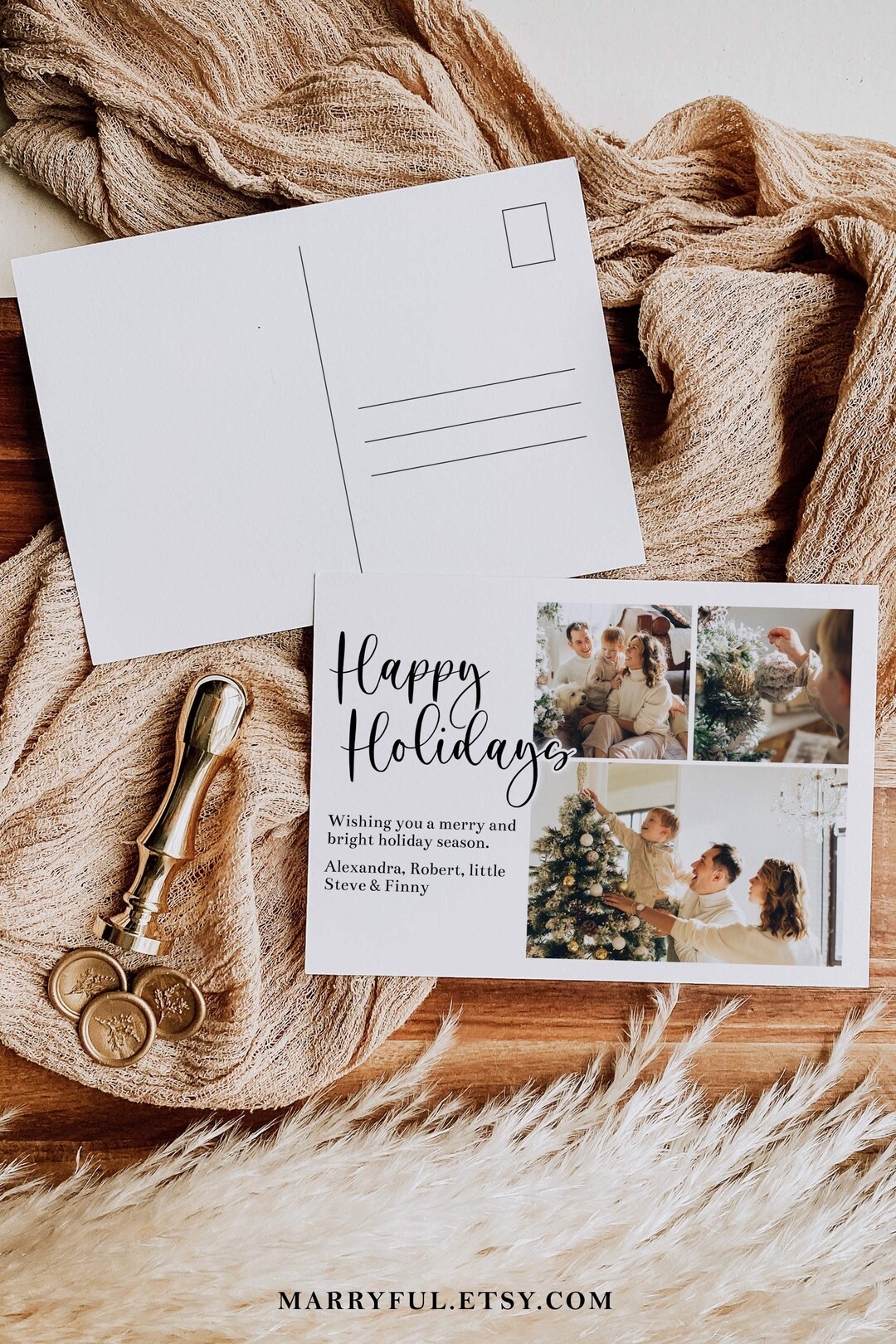 Horizontal Christmas Card Template With Photos for Holiday Card 2021 ...