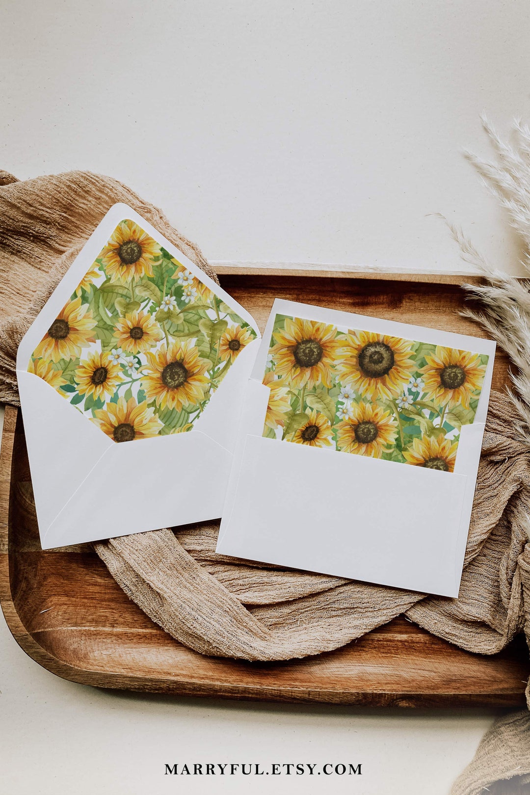 Rustic Envelope Liners Template for Sunflower Wedding Envelopes and ...