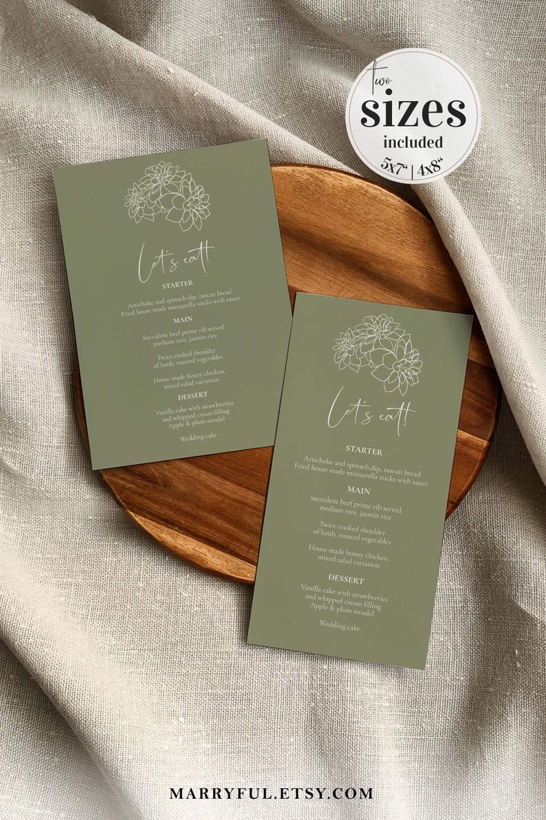 Sage Green Wedding Menu Cards Template to Download and Print - Etsy