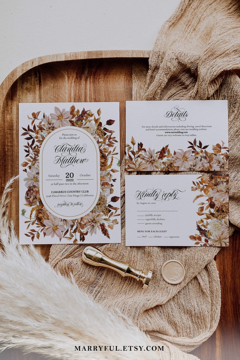 Rustic Terracotta Wedding Invitation Template Fall Wedding - Etsy