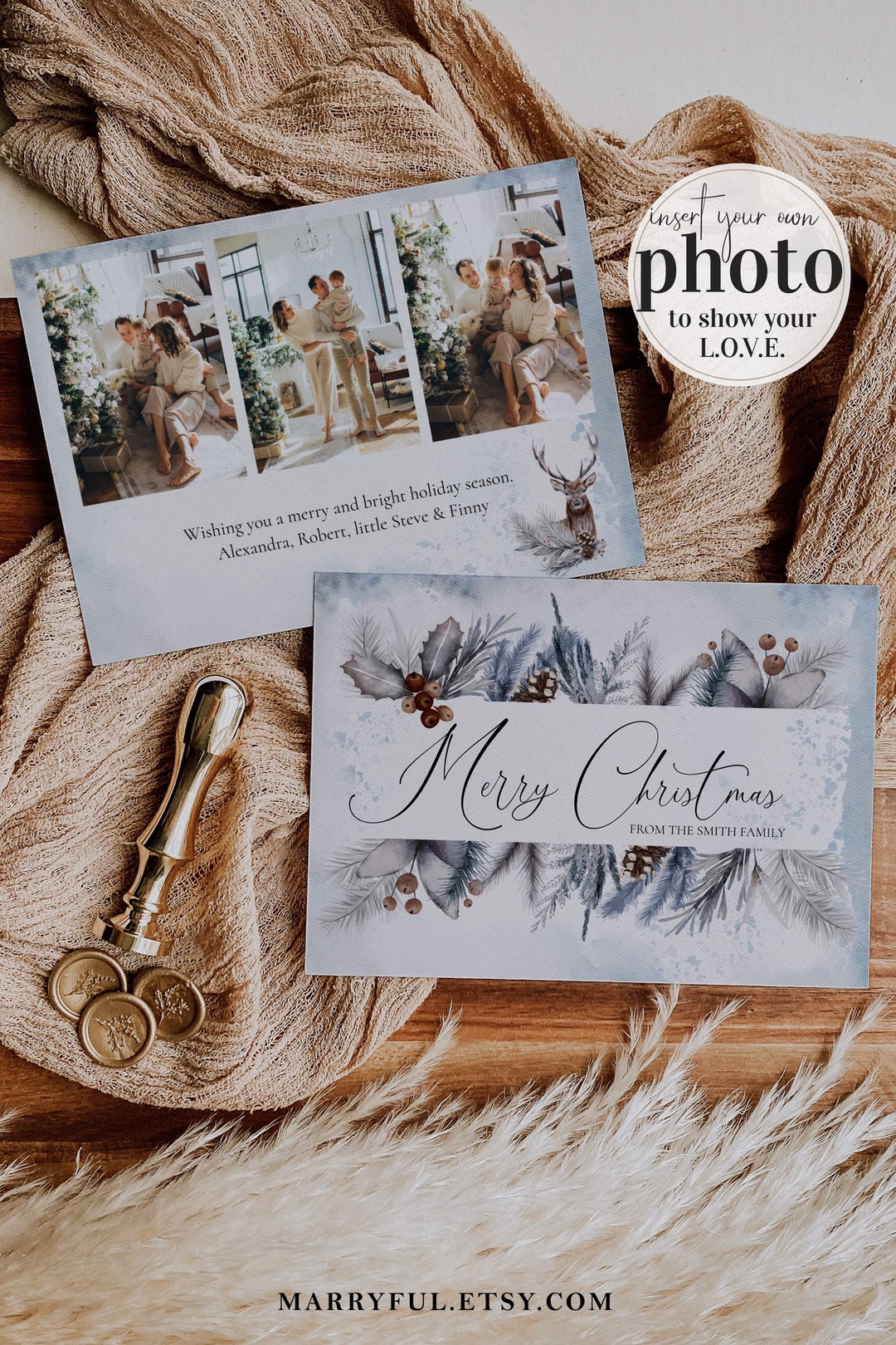 Elegant Christmas Card Template Photos, Happy Holidays Card Template ...