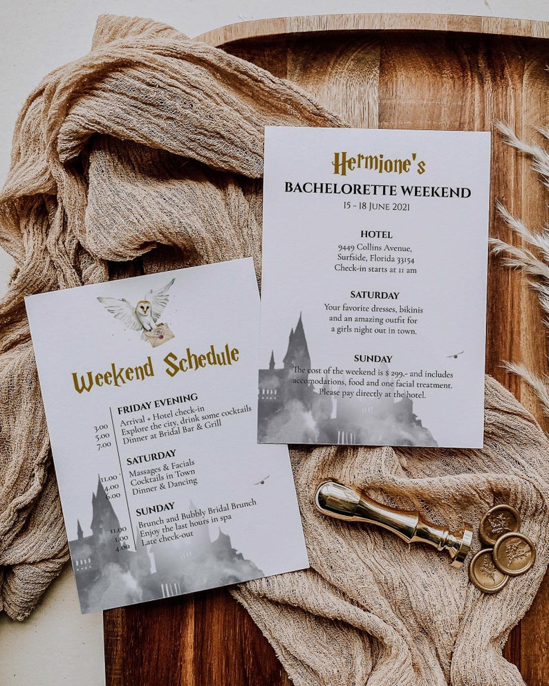 Wizard Bachelorette Weekend Invitation Itinerary Template - Etsy