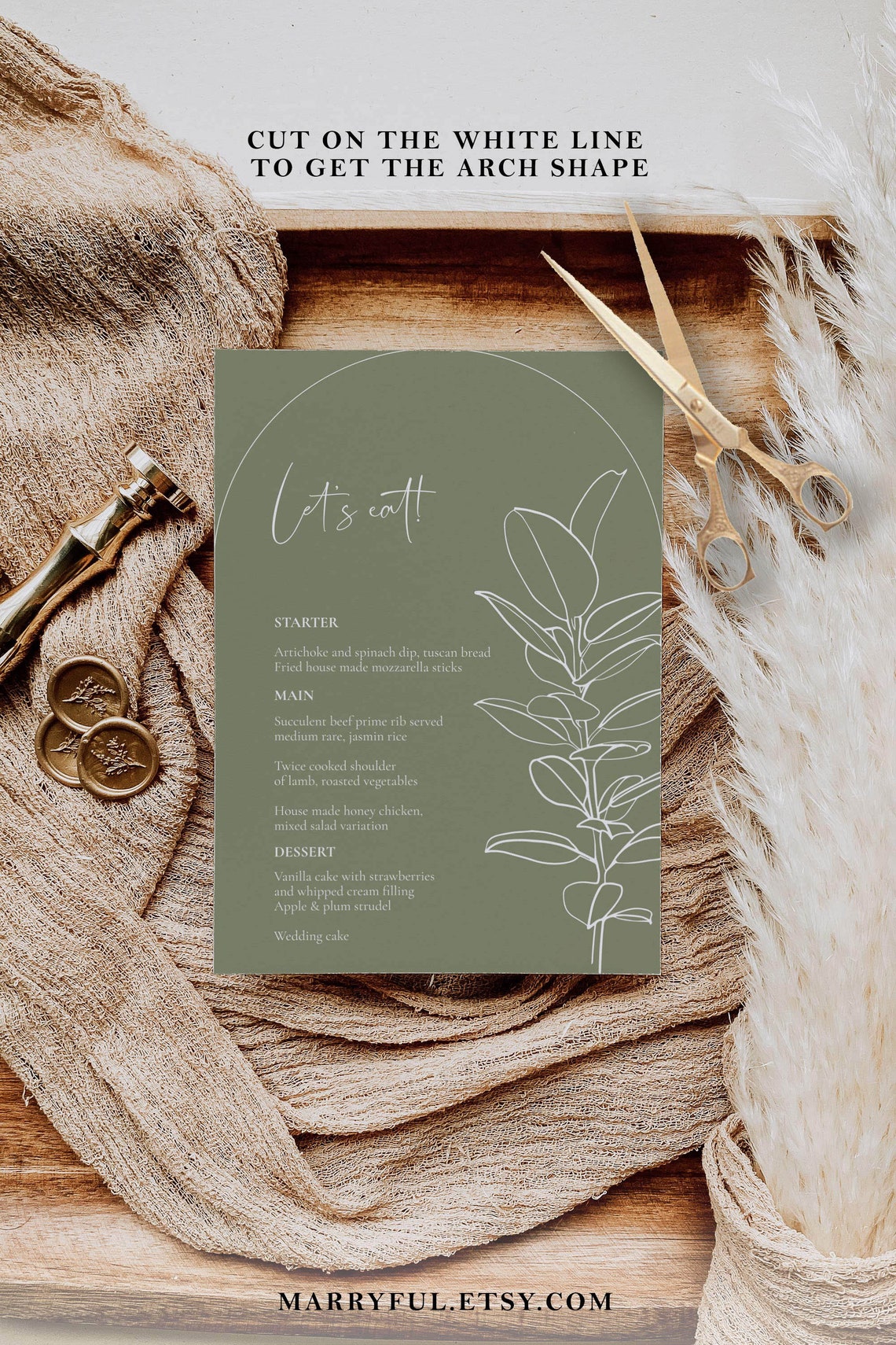 Sage Green Menu Card Templates With Arch Shape for Boho - Etsy