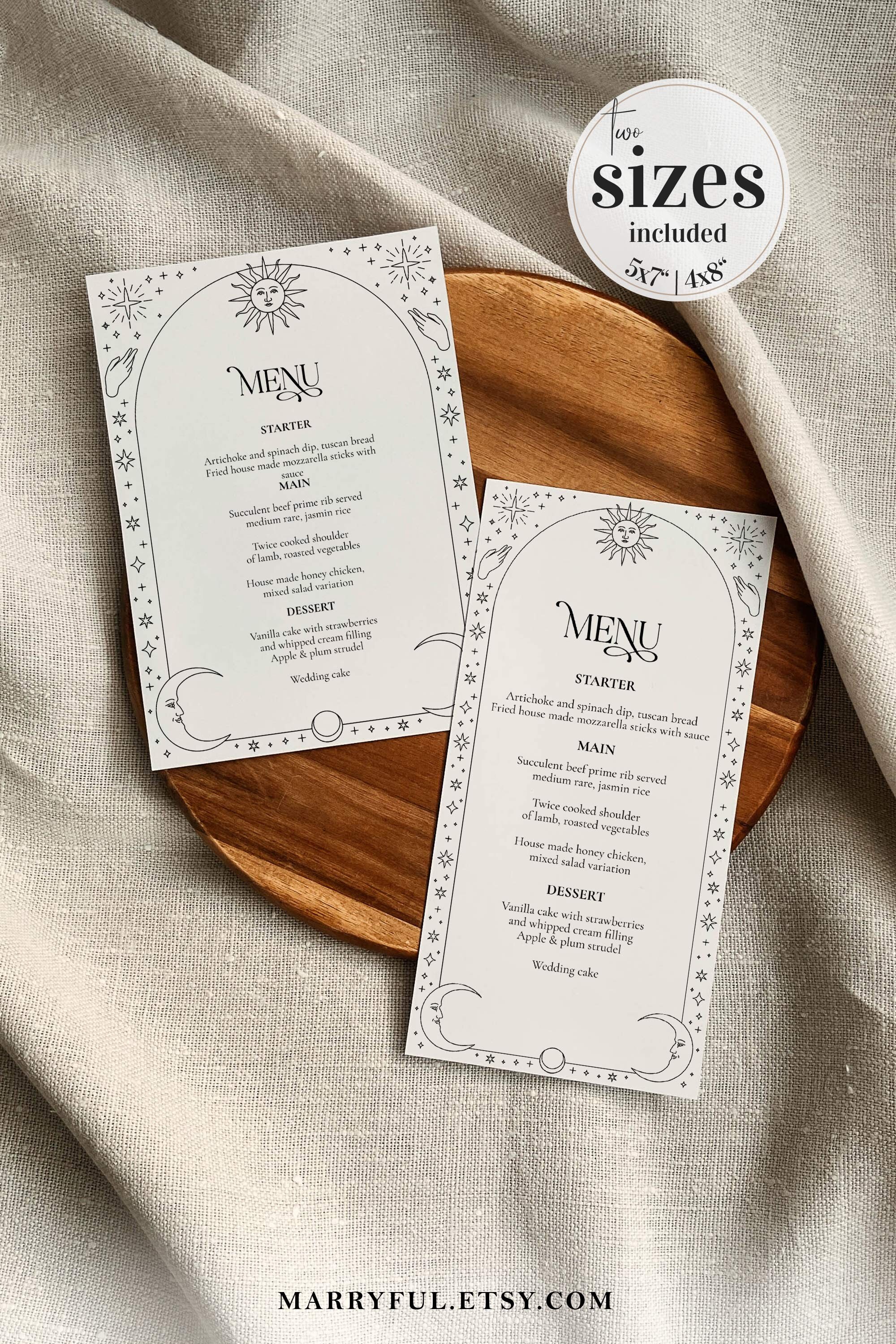 Menu Card Template to Download and Print for Celestial Wedding, Baby ...