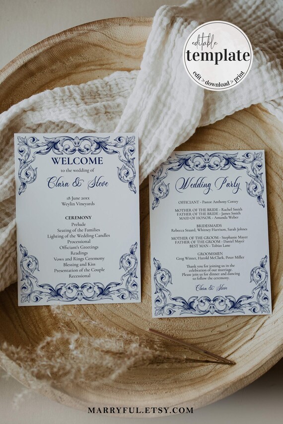Classic Wedding Program Template Ceremony Decor for | Etsy