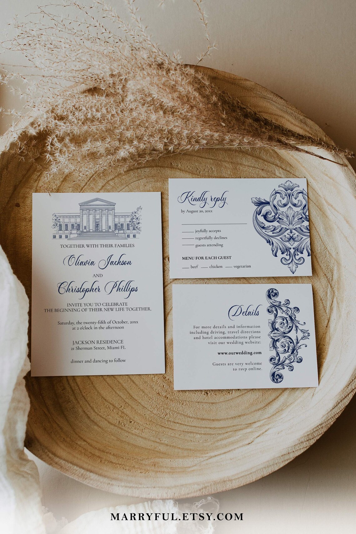 Classic Wedding Venue Invitation With Rsvp and Details | Etsy