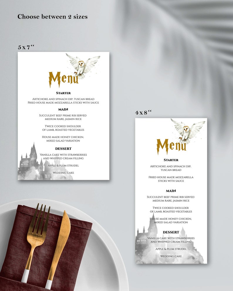 Wizard Themed Menu Card Template for Magical Wedding 051 - Etsy
