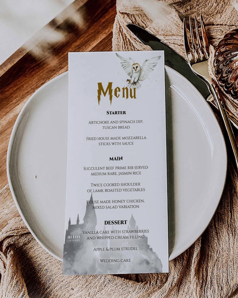 Wizard Themed Menu Card Template for Magical Wedding 051 - Etsy
