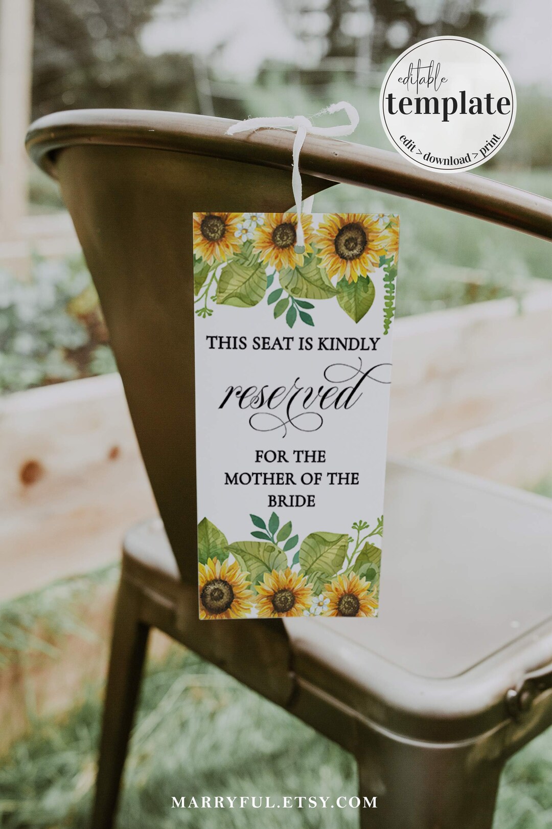 Sunflower Wedding Reserved Seating Sign for Chair, Rustic Wedding Decor ...