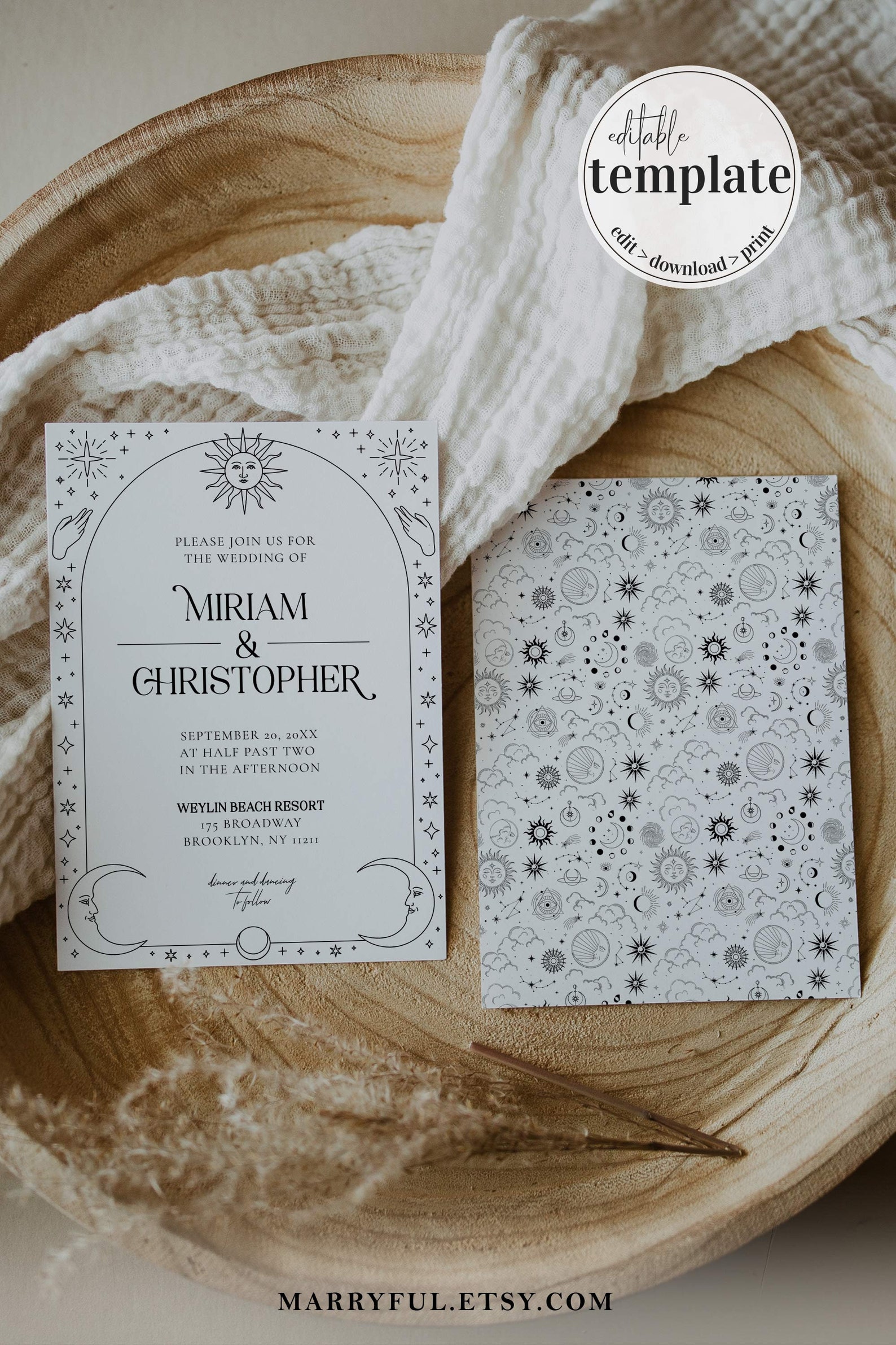Celestial Wedding Invitation Template to Download and Print | Etsy