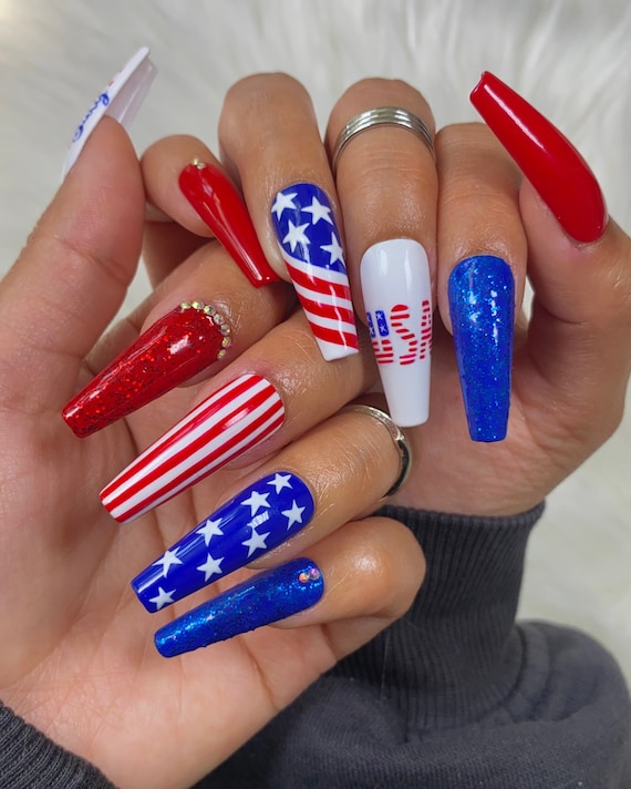Independence Day Nails/ Red White & BOOM Press on Nails | Etsy
