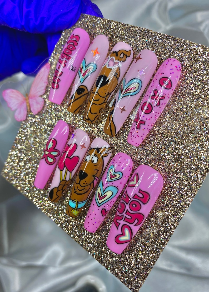 Pink Valentines Doobie Doo/ Valentine's Press on Nails - Etsy