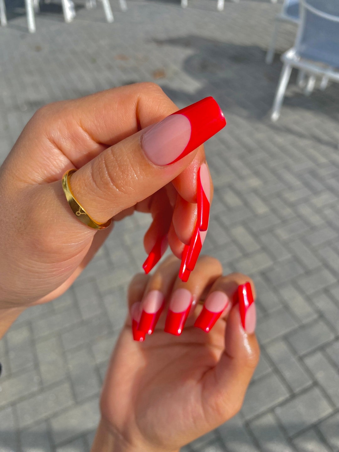 Red French Nails/ French Press on Nails - Etsy