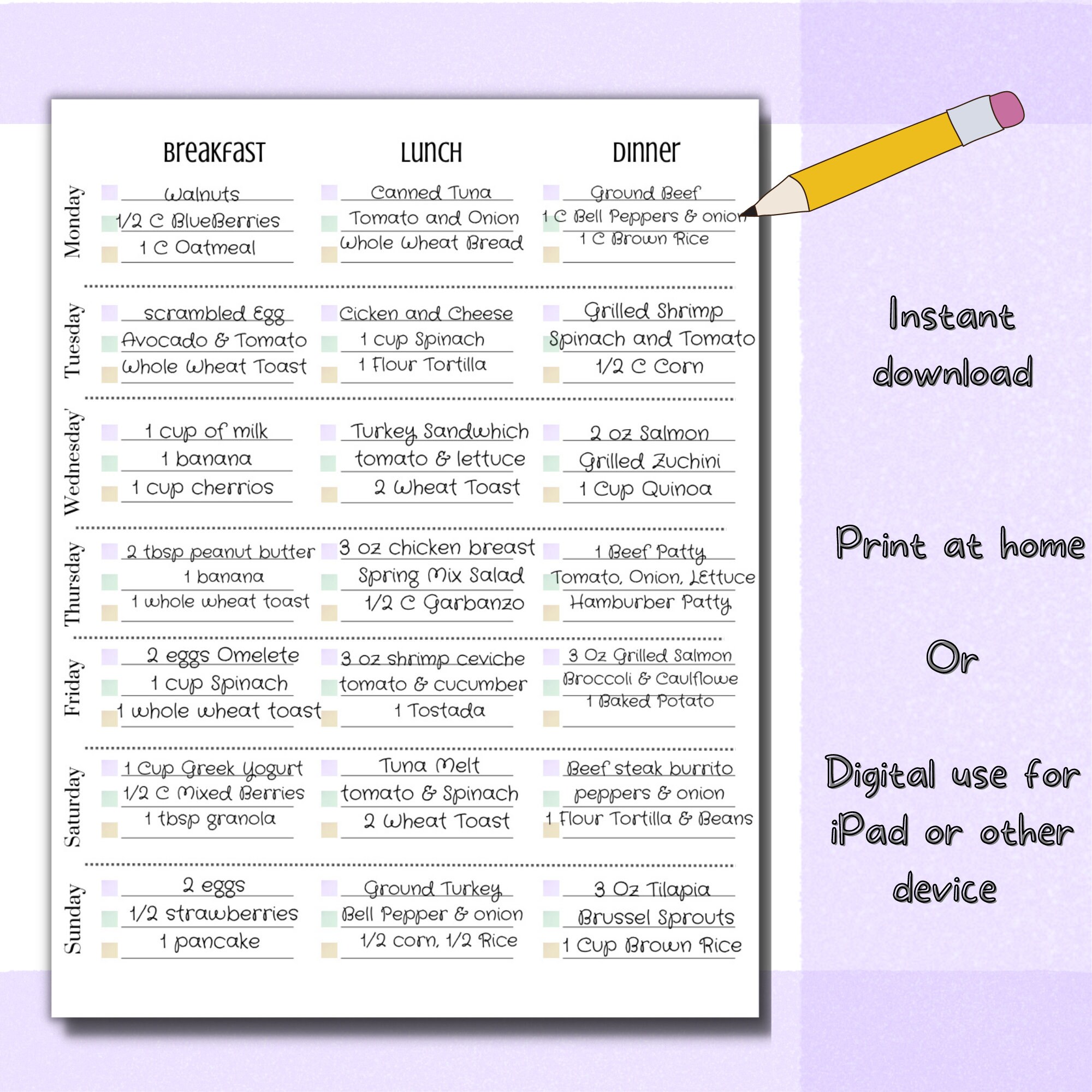 Weekly Meal Plan Guide - Etsy