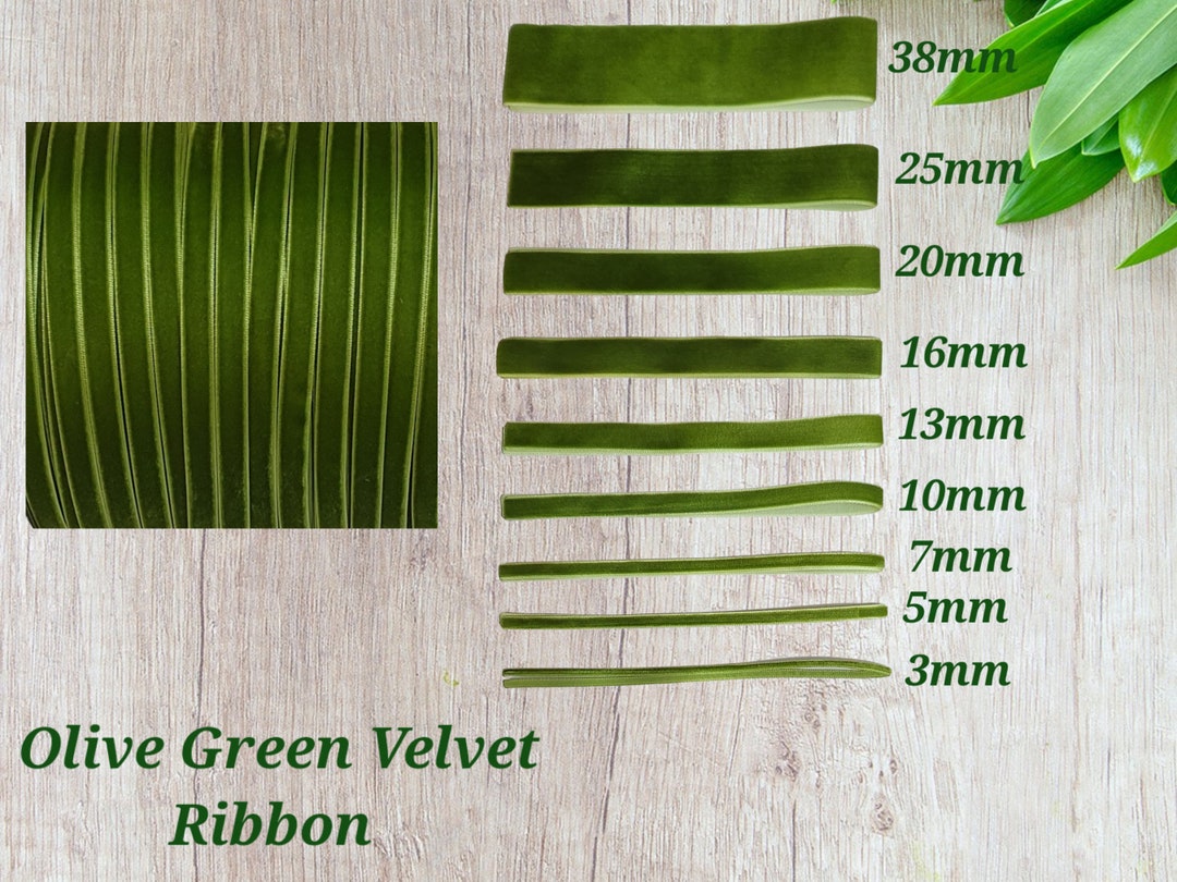 Olive Green Luxury Velvet Ribbon 3mm 5mm 7mm 10mm 13mm 16mm 20mm 25mm 1 ...