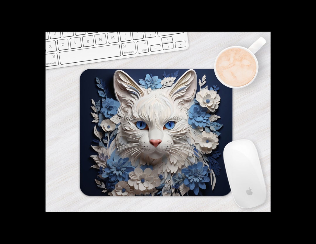 3D White Cat Mouse Pad 9.5" X 8" (#2) - Etsy
