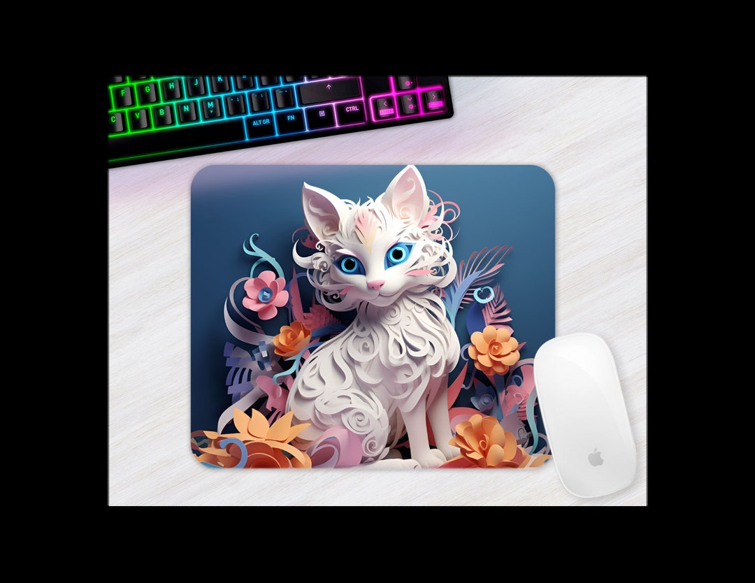 3D White Cat Mouse Pad 9.5" X 8" (#1) - Etsy