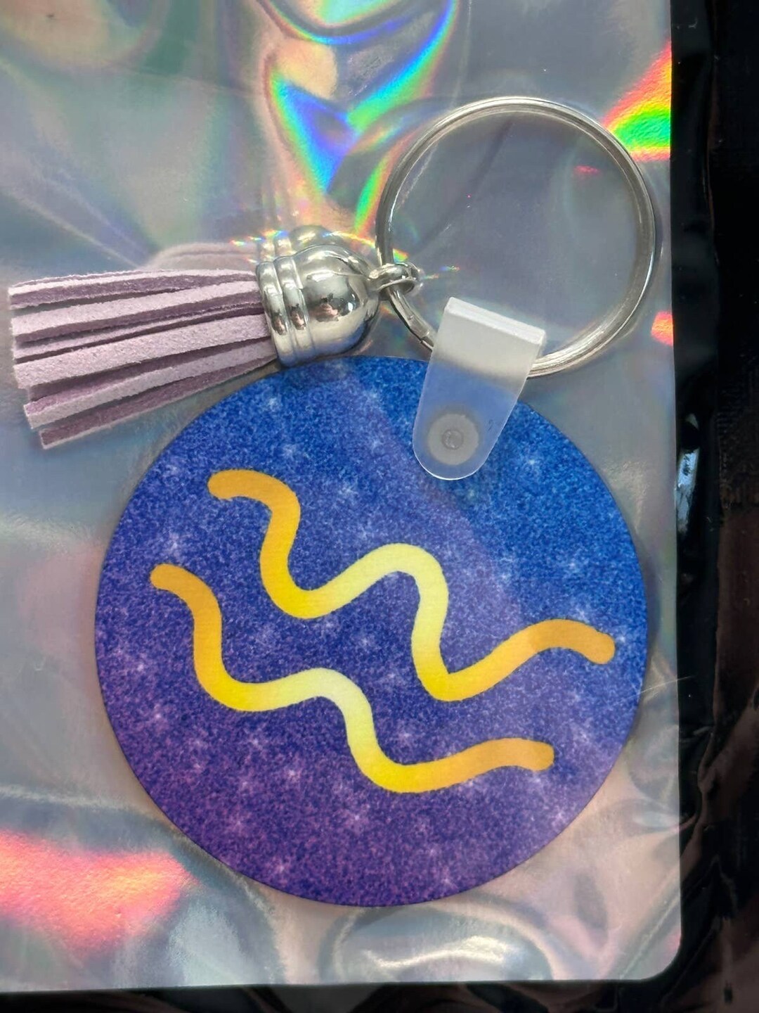 2" Aquarius Zodiac Symbol Keychain With Tassel - Etsy