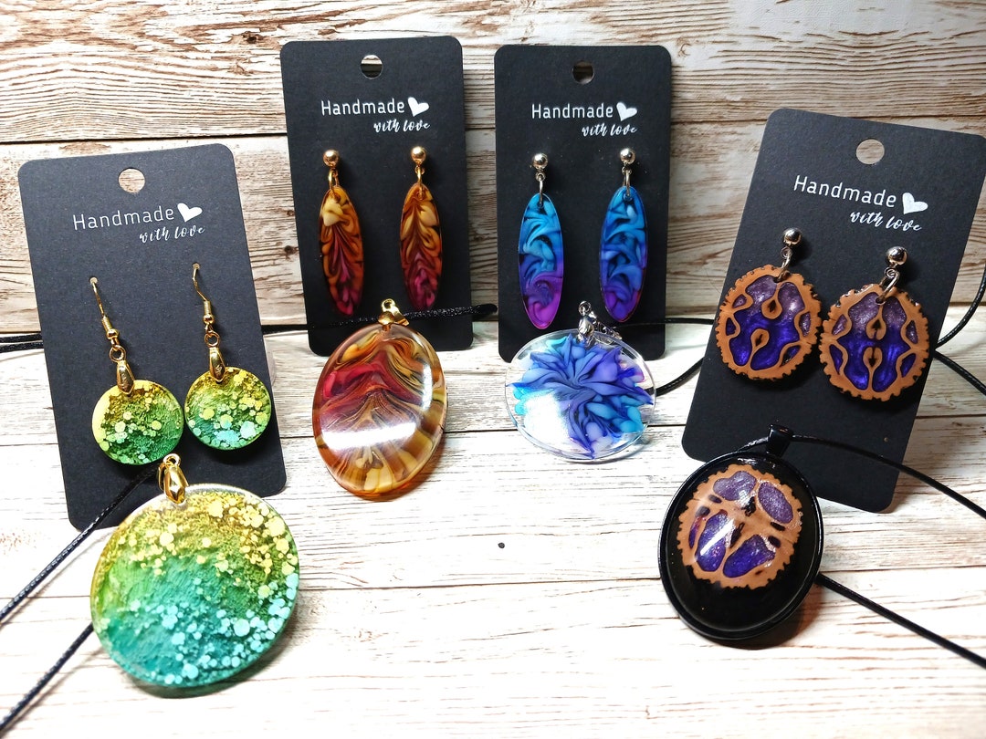 Abstract Handpainted Resin Alcohol Ink Jewelry Necklaces/pendants With ...