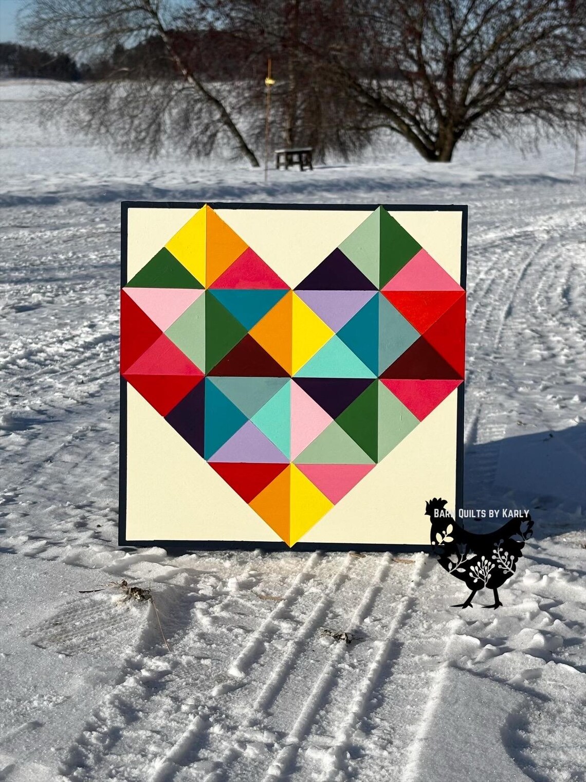 Hand-painted Heart Barn Quilt, Colorful Geometric Wall Decor, Custom ...