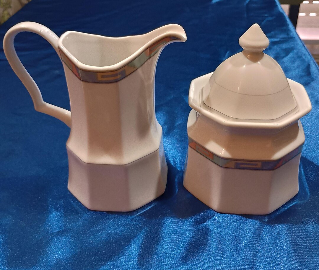 Christopher Stuart Fine China Sugar Bowl With Lid and Creamer Southwest ...