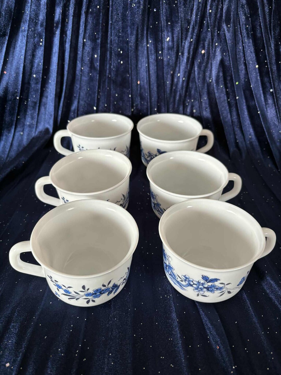 Six Arcopal France Aster or Blue Onion Pattern Cups - Etsy