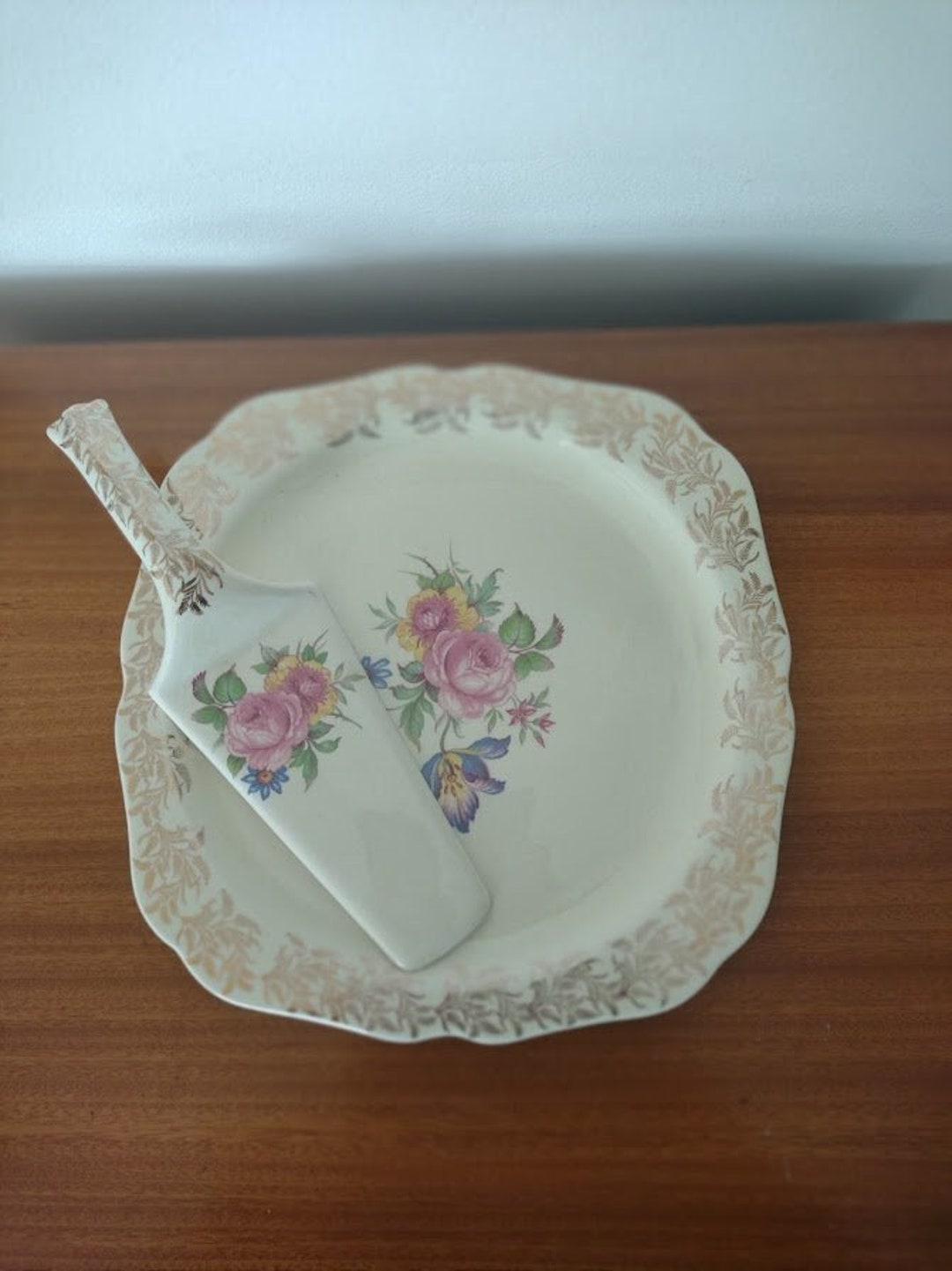 Vintage Lord Nelson Ware Elijah Cotton Floral Cake Plate and Cake Spade ...
