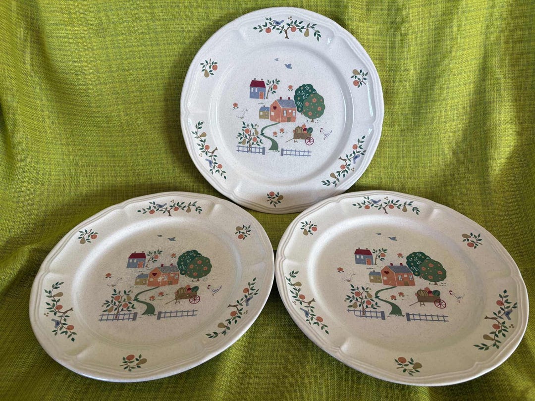 Vintage "country" Stoneware Dinner Plates - Etsy